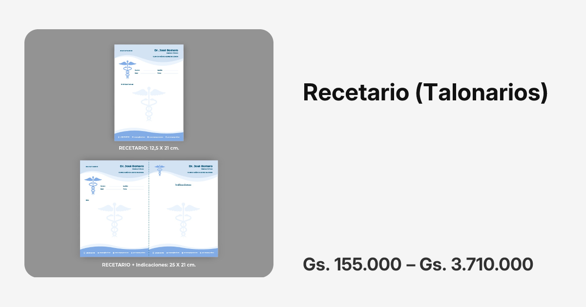 Recetario (Talonarios) - Desde ₲ 13.825 | Tenondete